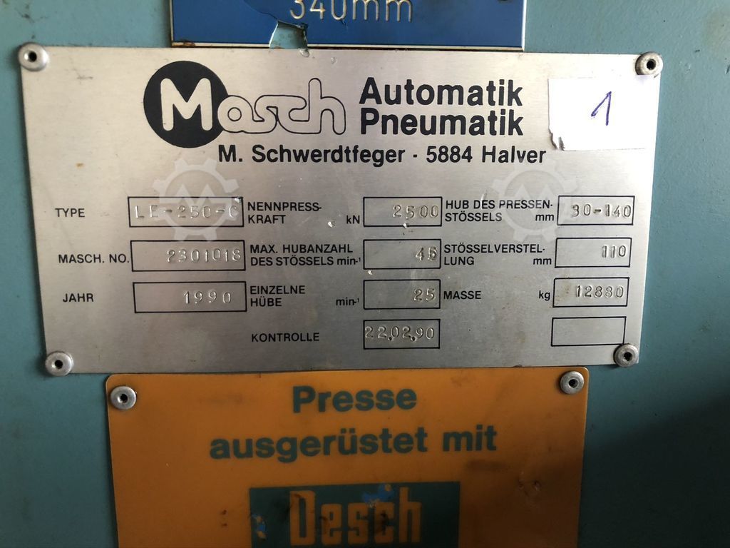 Vss Le 250 C Single Rod Eccentric Press Worldmach New And Used